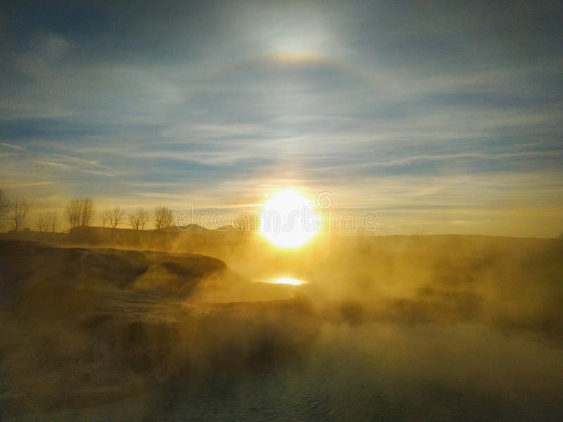 Impressive Golden Sunrise Over the Pool, Beach in the Foreground Stock ...