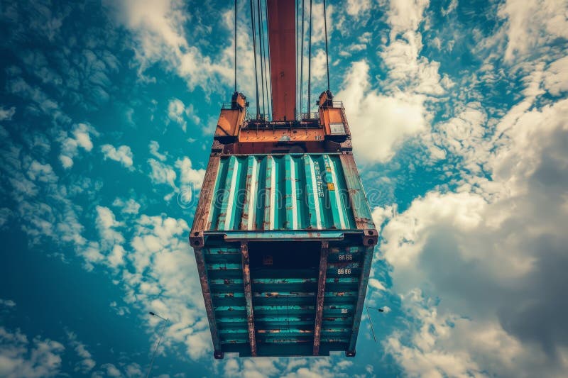 Impressive Heavy Duty Crane Expertly Lifting Large Container High in ...