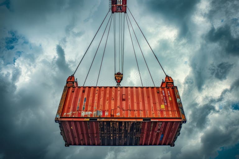 Impressive Heavy Duty Crane Lifting Large Container High at ...