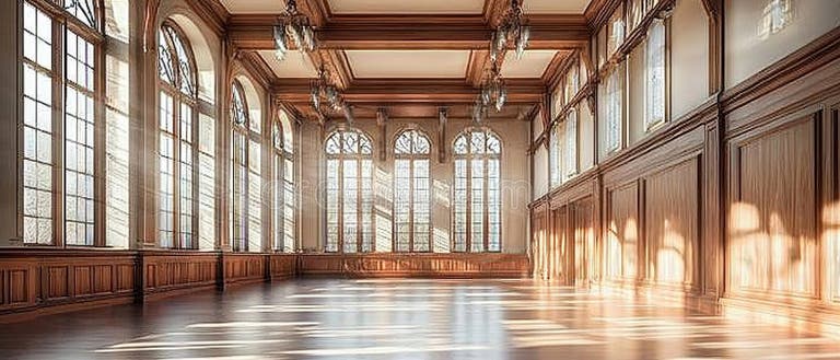 An Impressive Long Hallway Featuring Elegant Windows and High Ceilings ...