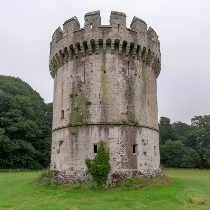 Impressive Medieval Castle Tower in a Grassy Field Stock Illustration ...