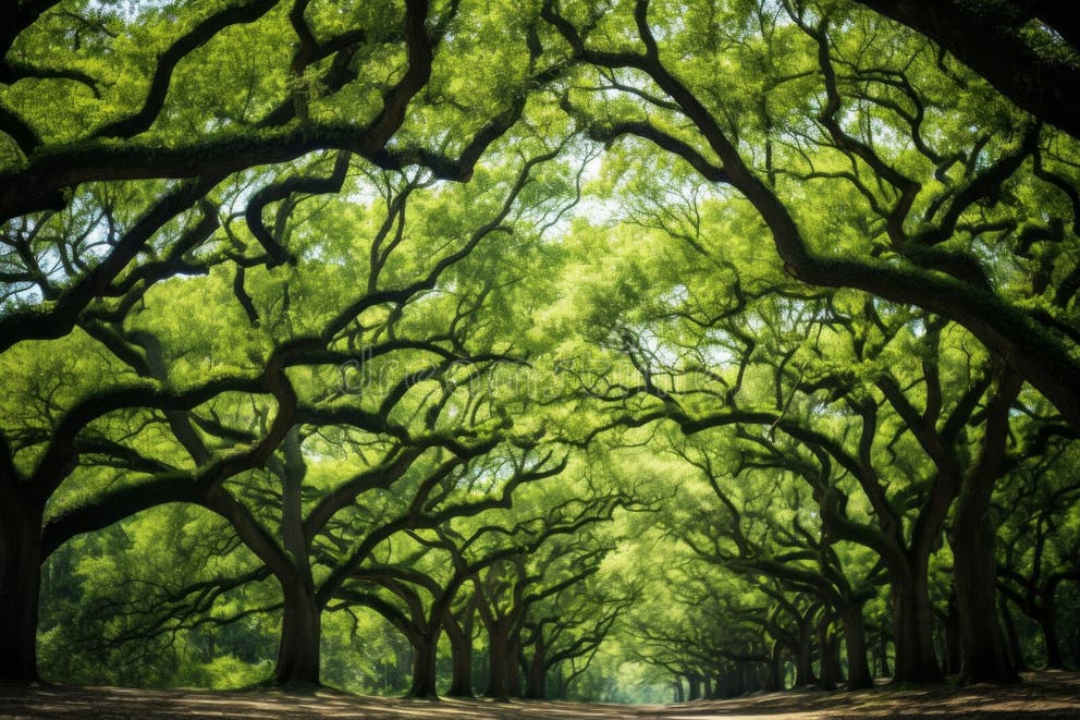Impressive Oak Trees Creating Canopy Stock Illustration - Illustration ...