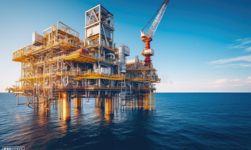 An Impressive Oil Platform Standing Tall in the Vast, Blue Ocean Stock ...