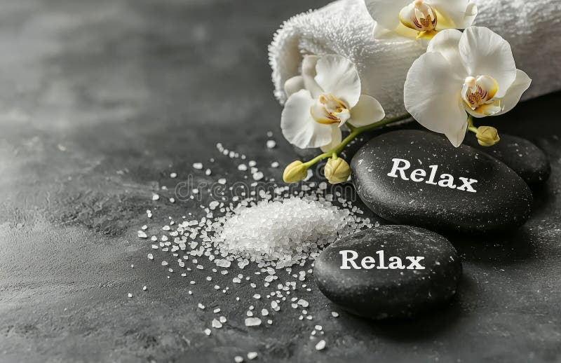 An Impressive Pile of Rocks with the Word Relax Carved into Them Stock ...