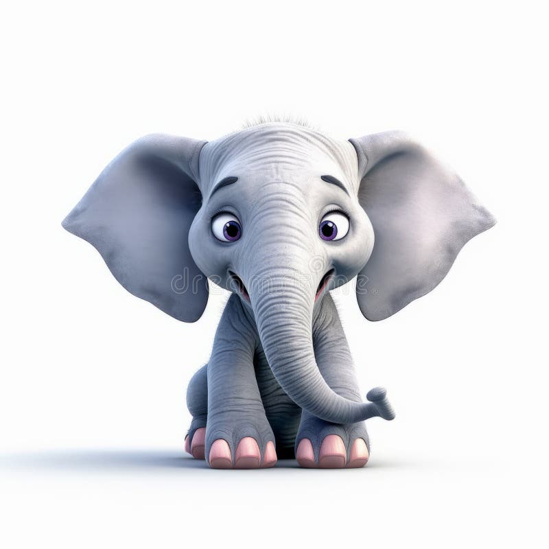 Impressive Pixar Style Elephant on White Background in 8k Uhd Stock ...