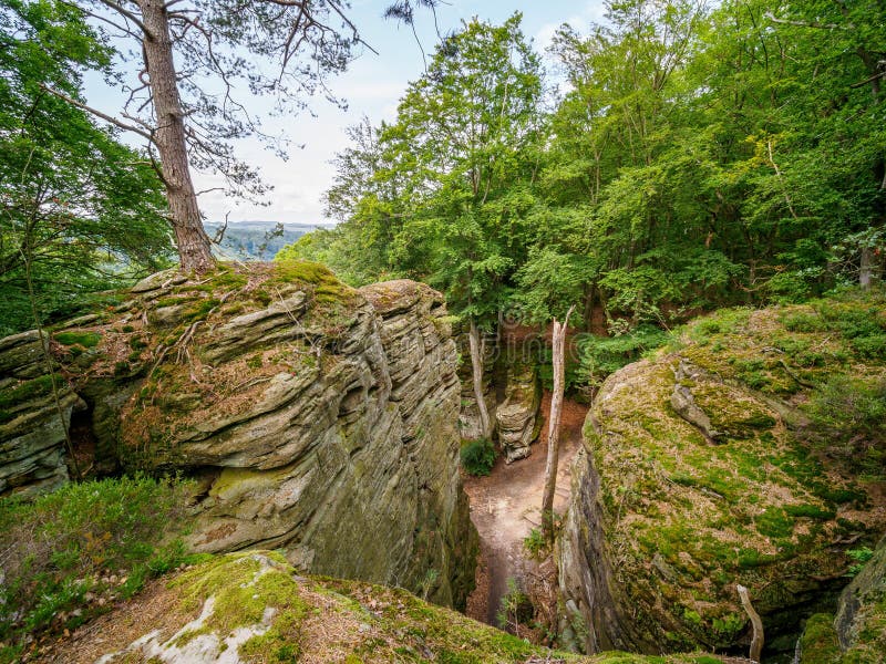 Impressive Rock Formations in Berdorf Forest Stock Photo - Image of ...