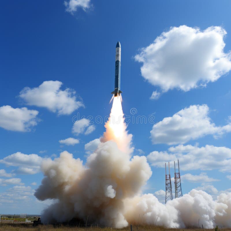 Impressive Rocket Launch with Billowing White Smoke Against Blue Sky ...