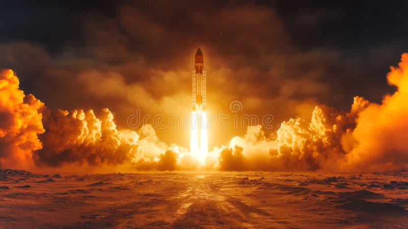 Impressive Rocket Launch in a Dramatic Orange Sky Showcasing Powerful ...