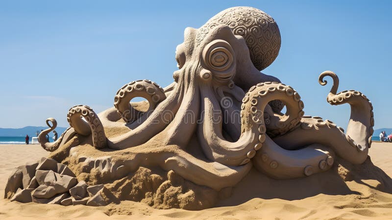 An Impressive Sand Sculpture Featuring a Playful Octopus Stock ...