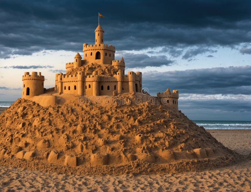 Impressive Sandcastle Built on a Beach at Sunset with Dramatic Cloudy ...