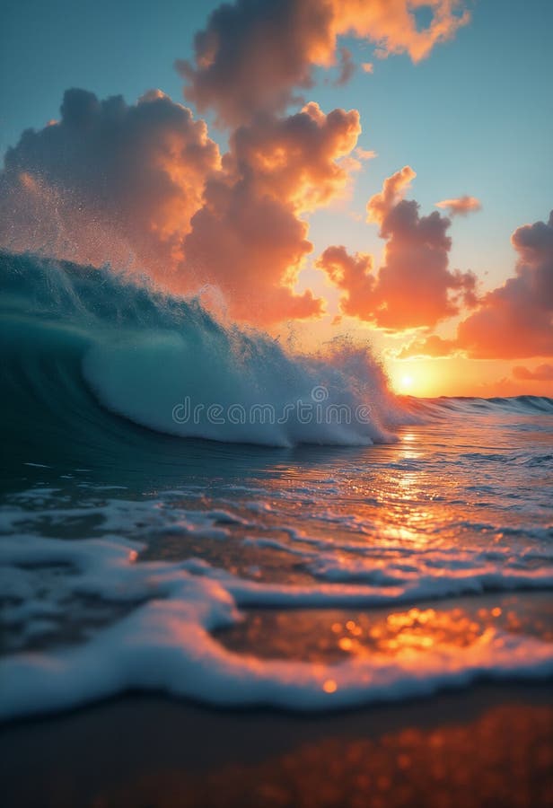 An Impressive Seascape Low Angle View, a Large and Beautiful Ocean Wave ...