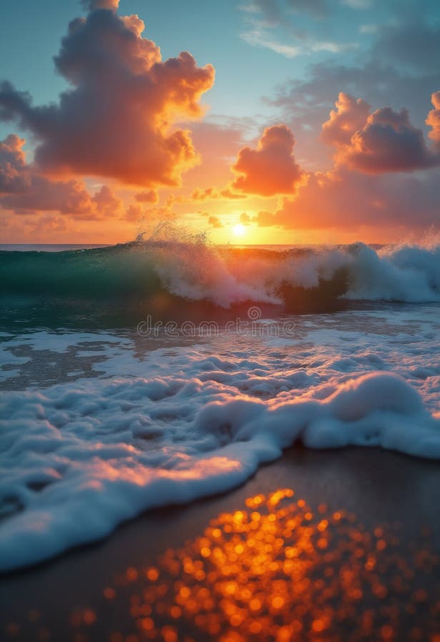An Impressive Seascape Low Angle View, a Large and Beautiful Ocean Wave ...