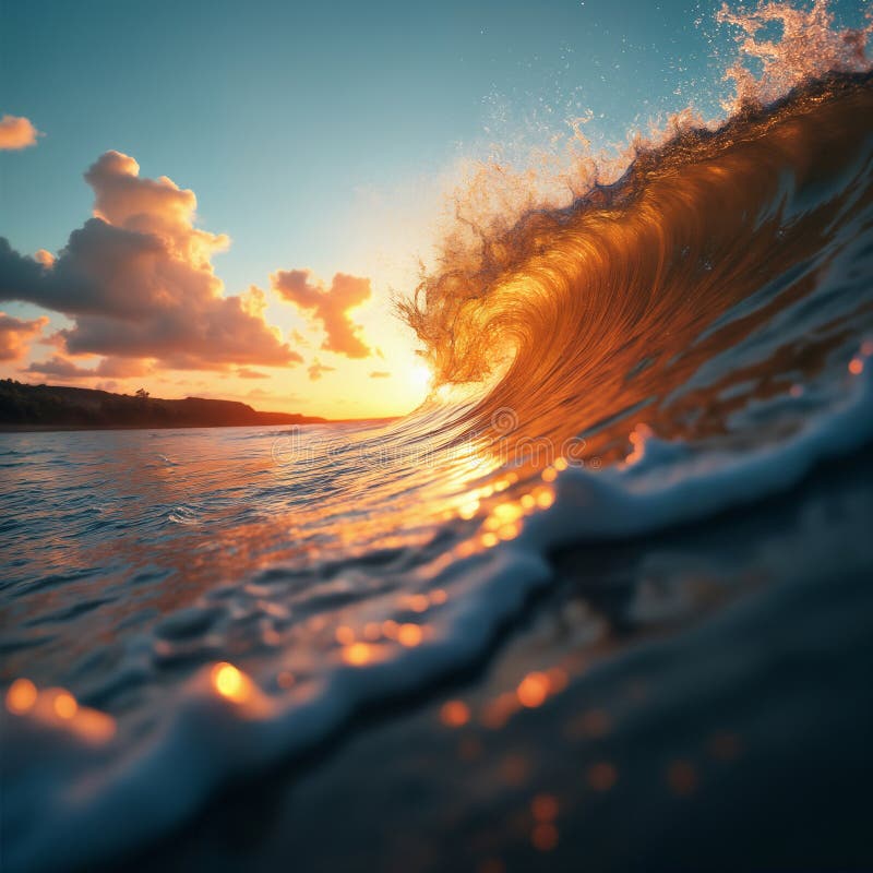 An Impressive Seascape Low Angle View, a Large and Beautiful Ocean Wave ...