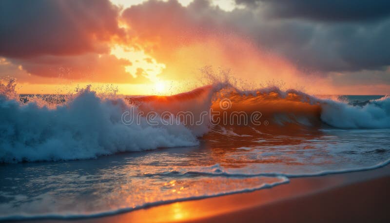 An Impressive Seascape Low Angle View, a Large and Beautiful Ocean Wave ...