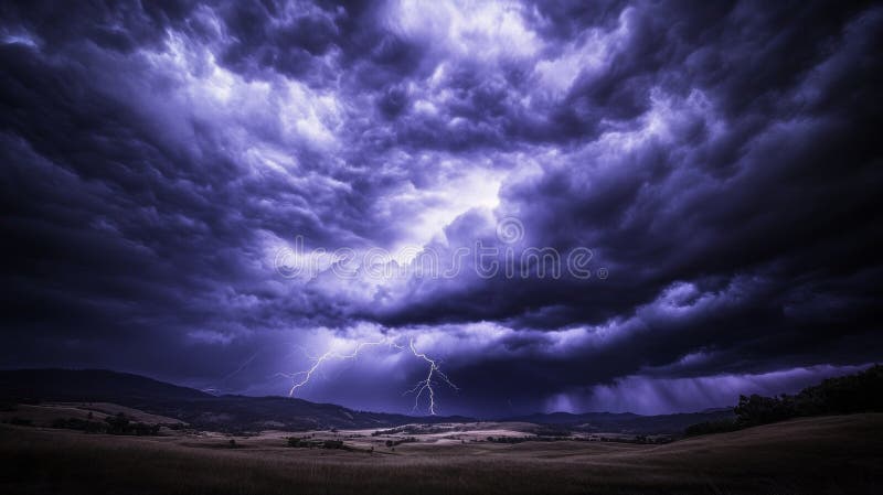 Impressive Shelf Cloud with Lightning Illuminating the Grasslands Stock ...