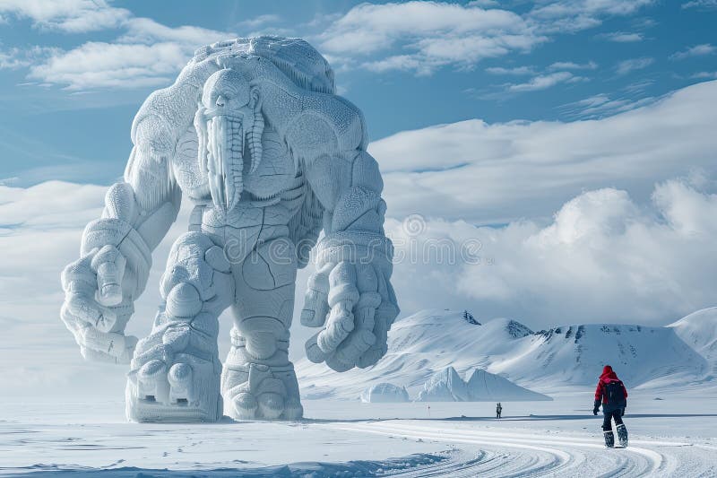 Impressive Snow Giant with Big Ice Foot Winter Background Generative AI ...