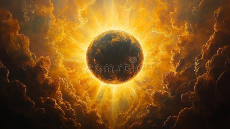 Impressive Solar Eclipse with Explosive Rays of Light Stock ...