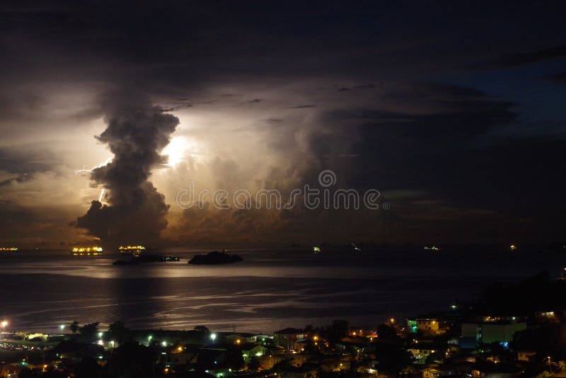 Impressive Storm with Huge Lightening Behind a Vertical Cloud. Stock ...