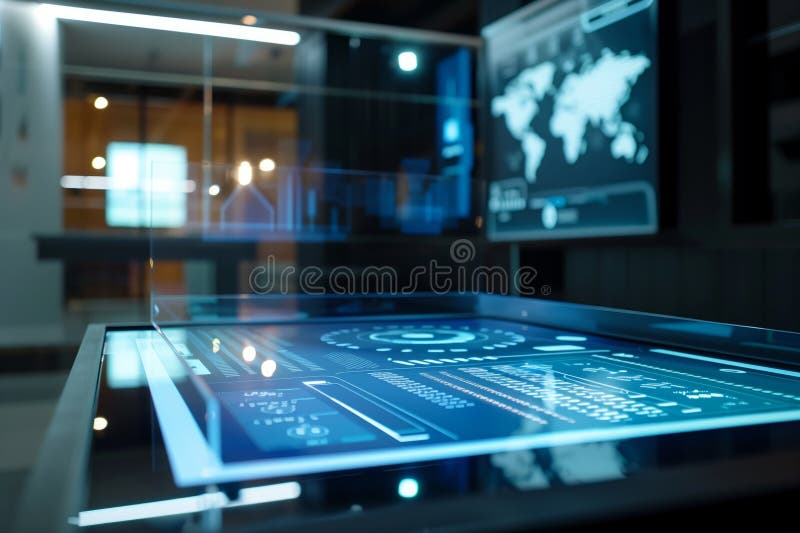 Modern Interface on a Transparent Digital Screen Stock Image - Image of ...