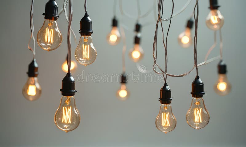 Bunch Light Bulbs Hanging from Ceiling Stock Illustration ...