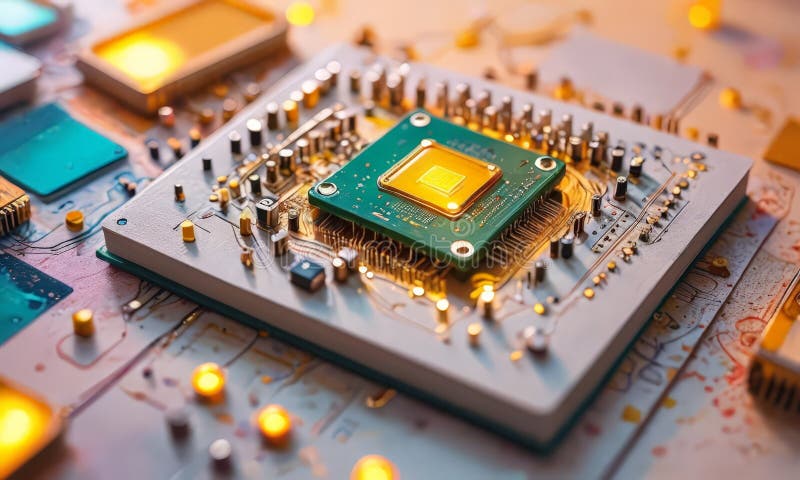 Close Up Circuit Board with Micro Processor Stock Illustration ...