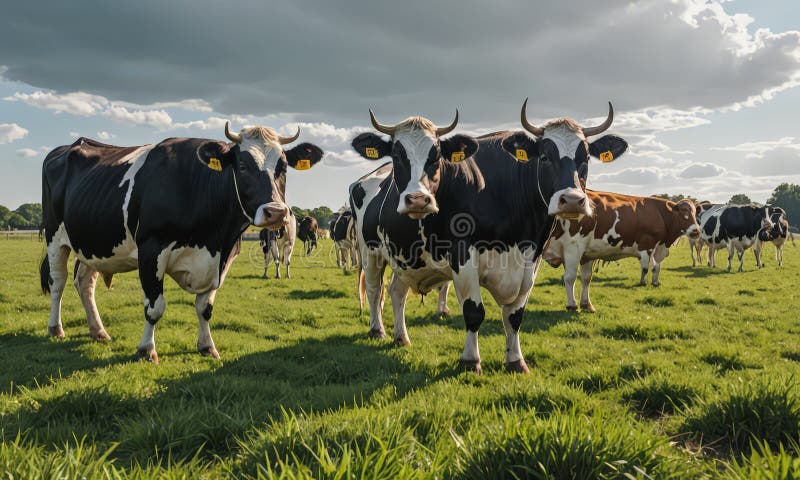 Group Cows Standing in Field Stock Illustration - Illustration of ...
