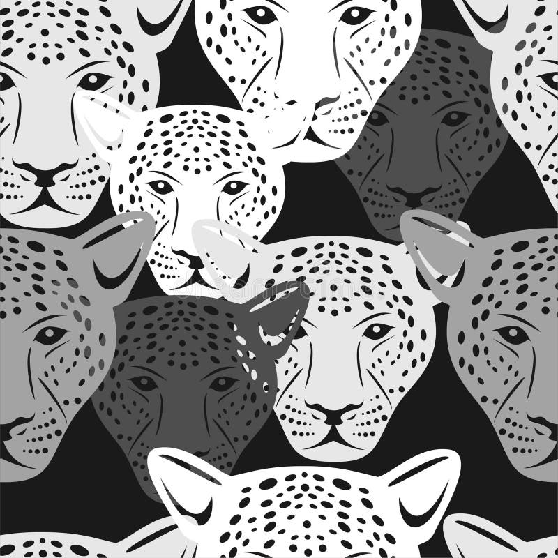 Black and White Jaguar Face Pattern Seamless Stock Vector ...