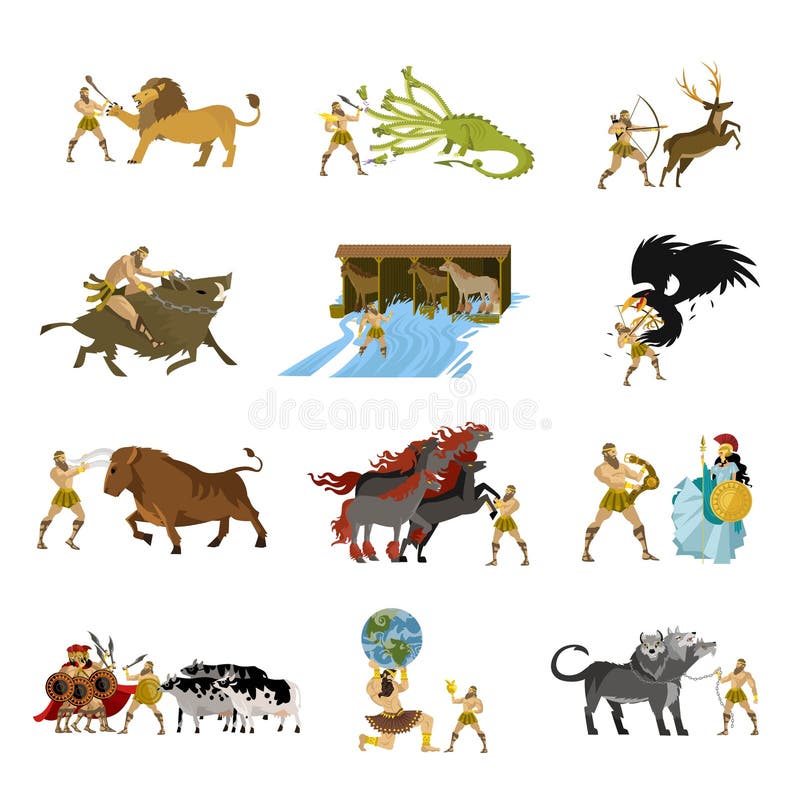 Hercules Heracles Mythology Twelve Labours Stock Vector - Illustration ...