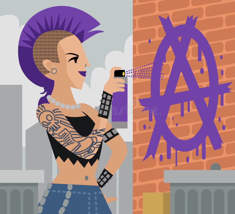 Woman Girl Punk Painting a Wall with Spray Can Stock Vector ...