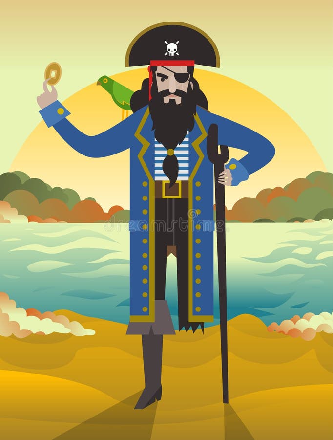Treasure Island Pirate Captain with Pieces Coin Stock Vector ...
