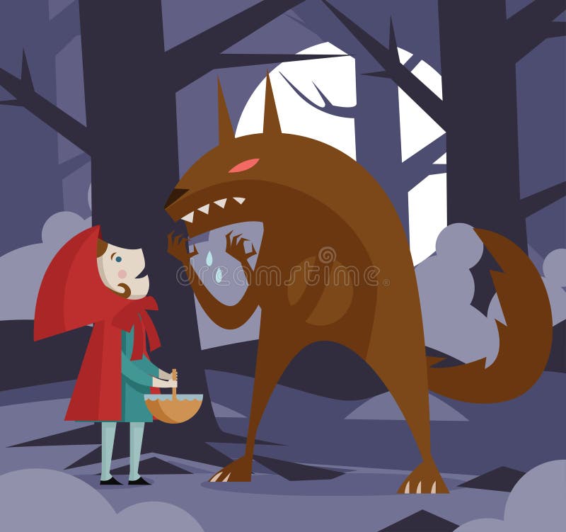 Little Red Hood and Big Bad Wolf Stock Illustration - Illustration of ...