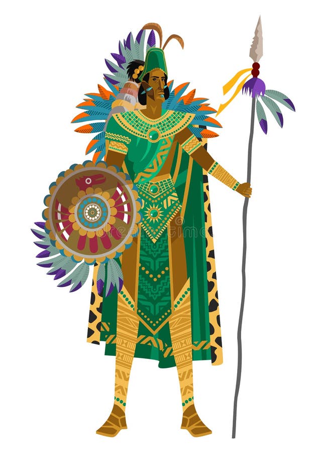 Aztec with Spear and Shield Outline Illustration Stock Vector ...