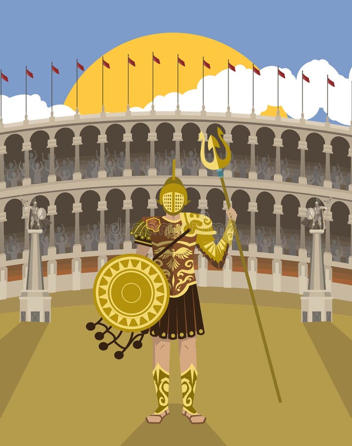 Gladiator Warrior in the Arena with Net and Gladius Sword Stock Vector ...