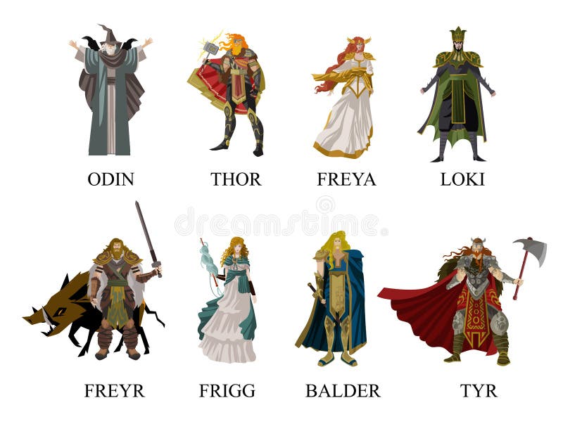 Norse Nordic Mythology Gods Collection Stock Vector - Illustration of ...