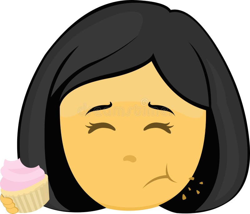 Vector Emoticon Girl Muffin Cupcake Bitten Stock Vector - Illustration ...