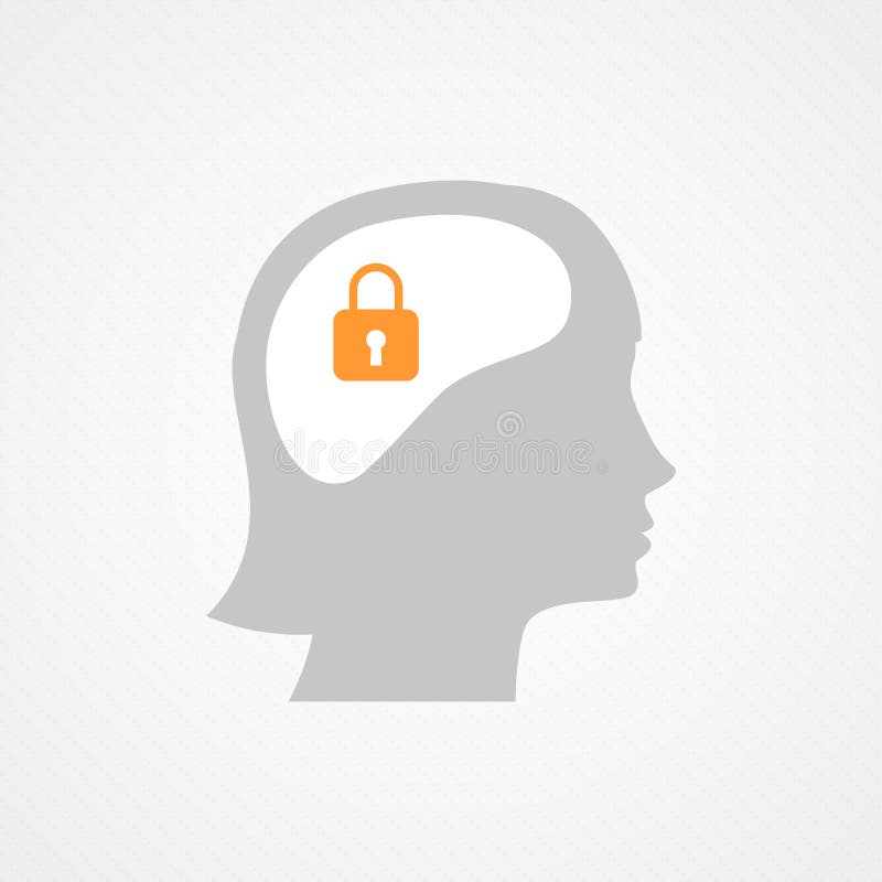 Female Head and Lock Icon. Concept of Safety, Blocked. Vector ...