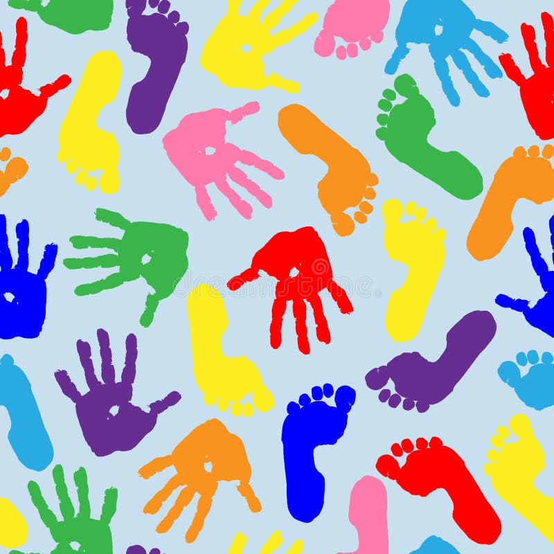 Imprint of Children S Palms and Feet. Seamless Pattern Stock Vector ...