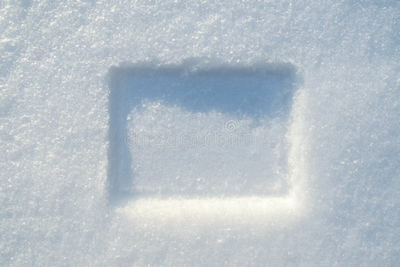 Imprint of a Rectangular Frame in the Snow, on a Sunny Winter Day. Copy ...