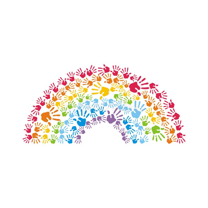 Imprints of Colored Hands and a Colorful, Bright Rainbow Stock Vector ...
