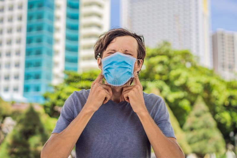 Improper Wearing of Mask Concept. Man Scratching His Nose Under the ...