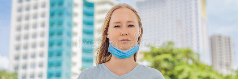 Improper Wearing of Mask Concept. Man Wearing Mask Wrong BANNER, LONG ...