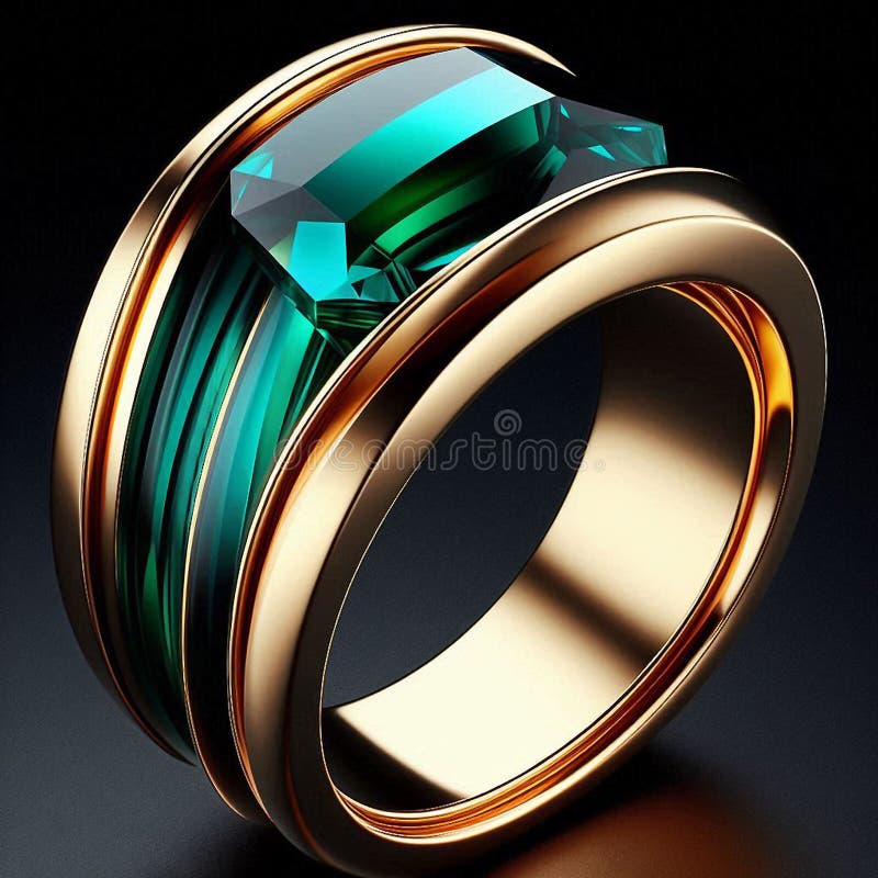 Streamlined Modern Design Emerald Rings Crafted from Gold. Stock ...