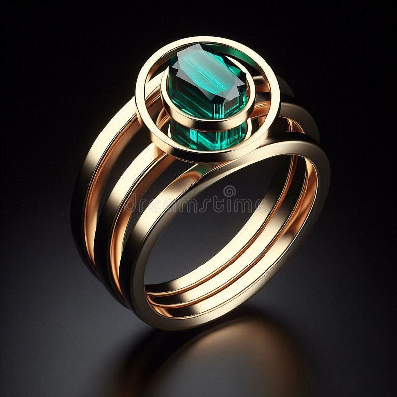 Streamlined Modern Design Emerald Rings Crafted from Gold. Stock ...