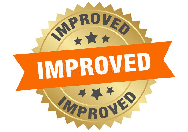 Improved. Improved Round Orange and Gold Label Isolated on Transparent ...