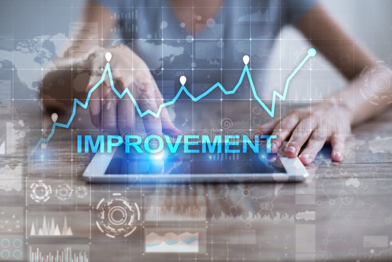 Improvement Graph on Virtual Screen. Business and Technology Concept ...