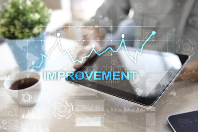 Improvement Graph on Virtual Screen. Business and Technology Concept ...