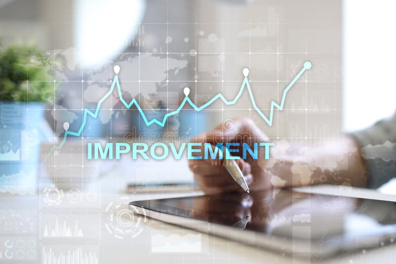 Improvement Graph on Virtual Screen. Business and Technology Concept ...