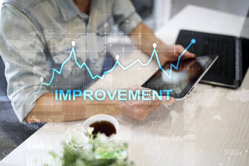 Improvement Graph on Virtual Screen. Business and Technology Concept ...
