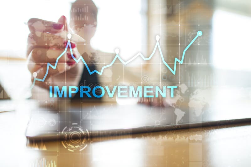 Improvement Graph on Virtual Screen. Business and Technology Concept ...