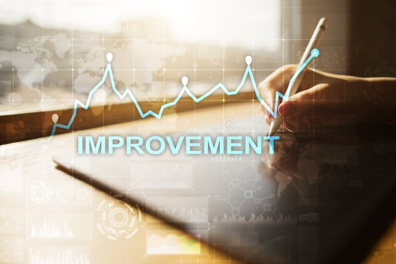 Improvement Graph on Virtual Screen. Business and Technology Concept ...